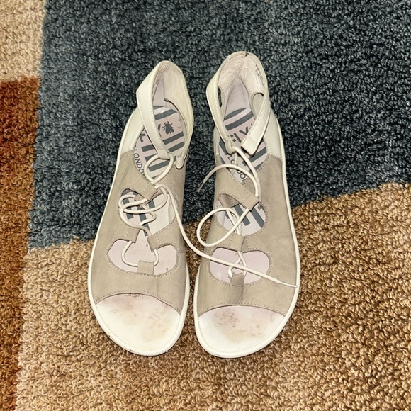 Fly London | Shoes | Ladies Fly London Sandals White Gray String Ups ...